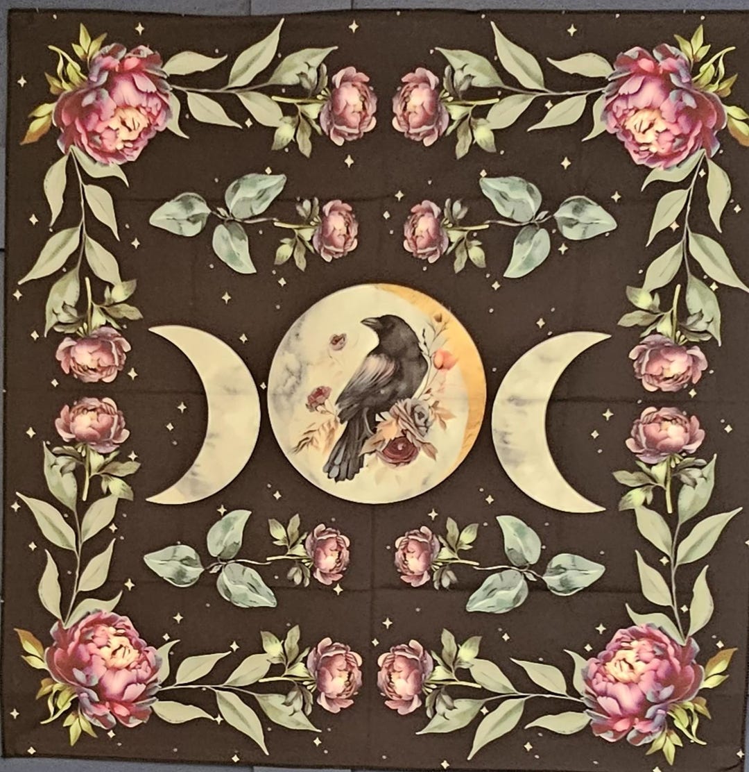 Altar Cloth Moon Phases and Raven - Altar Cloth - Dorm Wall Hanging ...