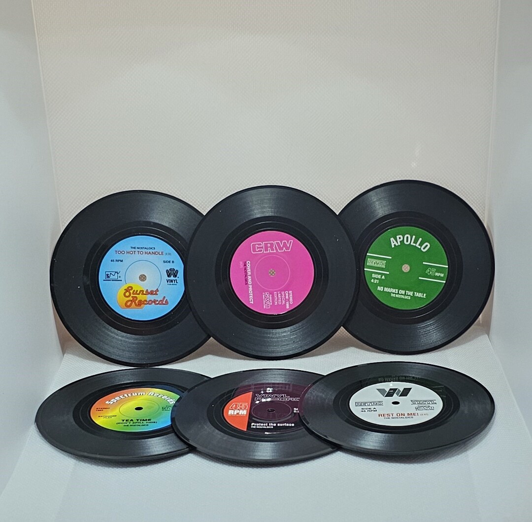 Vintage Style Vinyl Coasters - Vinyl Coaster Set - Retro Coasters ...