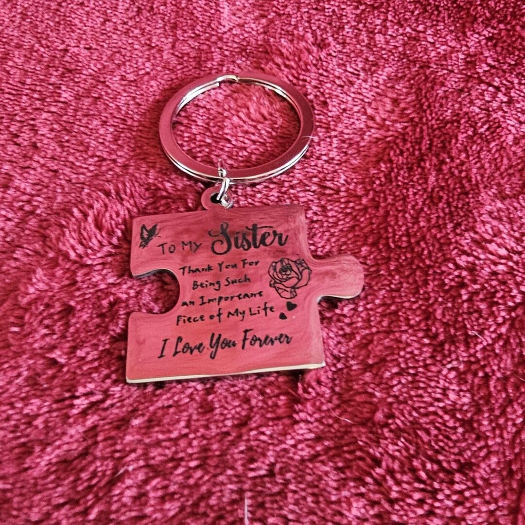 Sister Jigsaw Puzzle Keychain - Stainless Steel Polished Bag Charm ...
