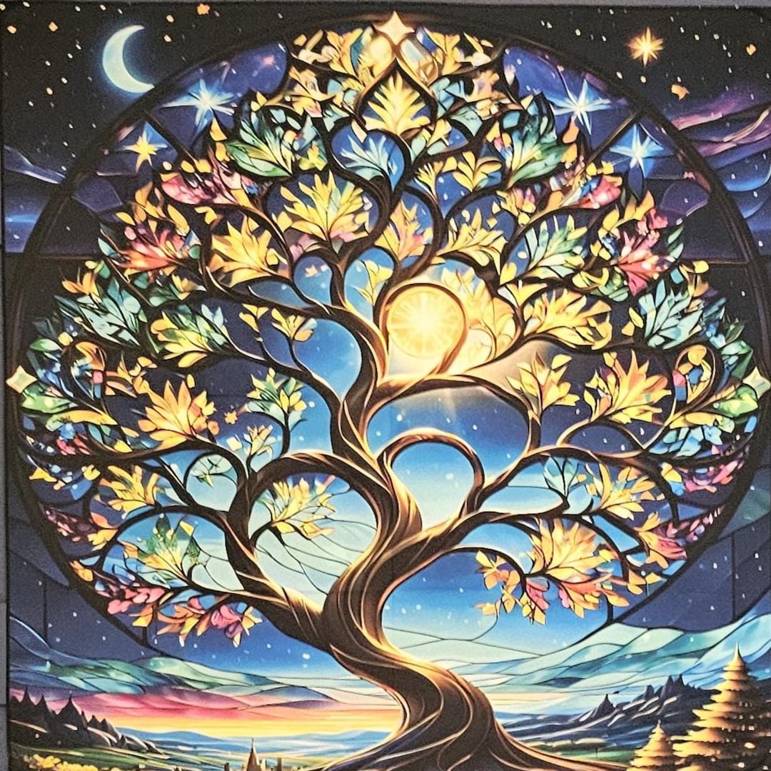 Crescent Moon Tree of Life Colorful Altar Cloth - Tapestry Wall Hanging ...