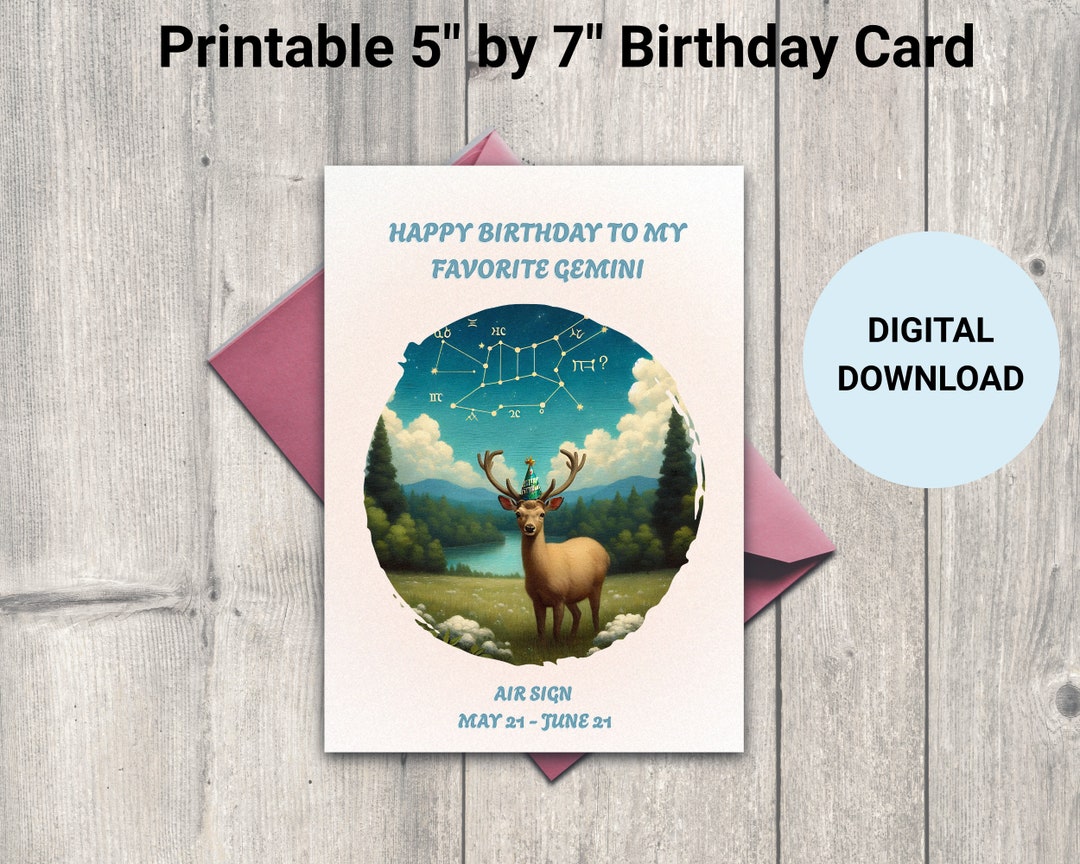 Gemini Deer Spirit Animal Birthday Card, Spirit Animal, Gemini, Air ...
