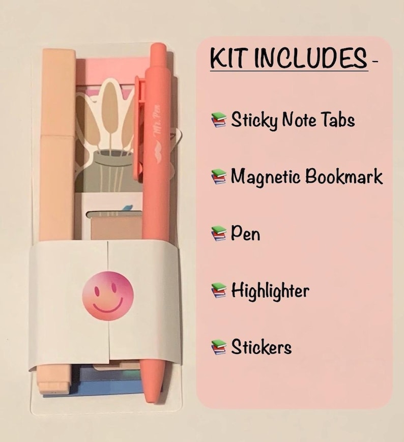 Book Annotation Kit - Sticky Tabs, Highlighter, Pen, Magnetic Bookmark ...