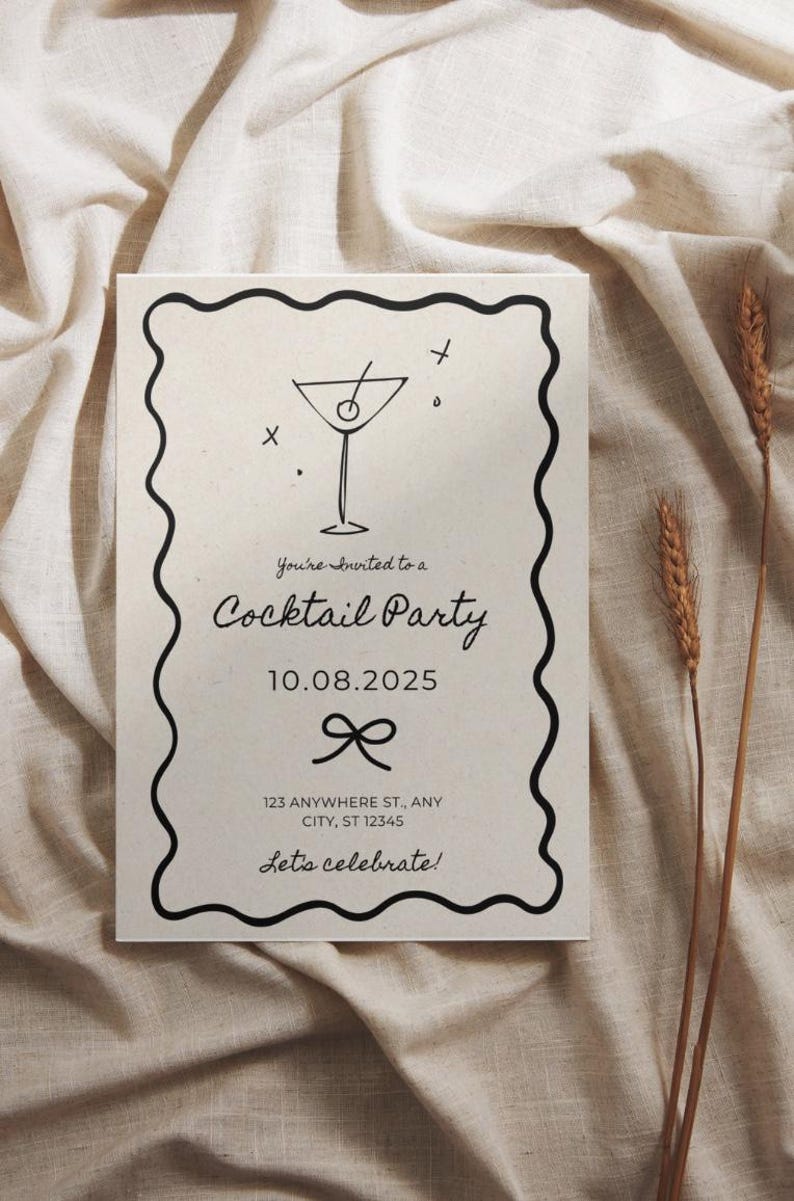 Cream Vintage Cocktail Party Invitation - Etsy