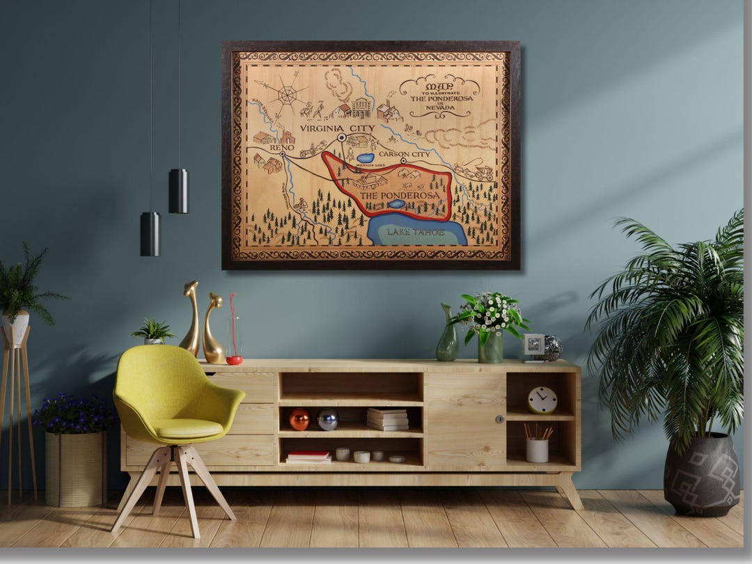 Ponderosa Map Poster, Map of the Ponderosa, Bonanza Map Canvas Art ...