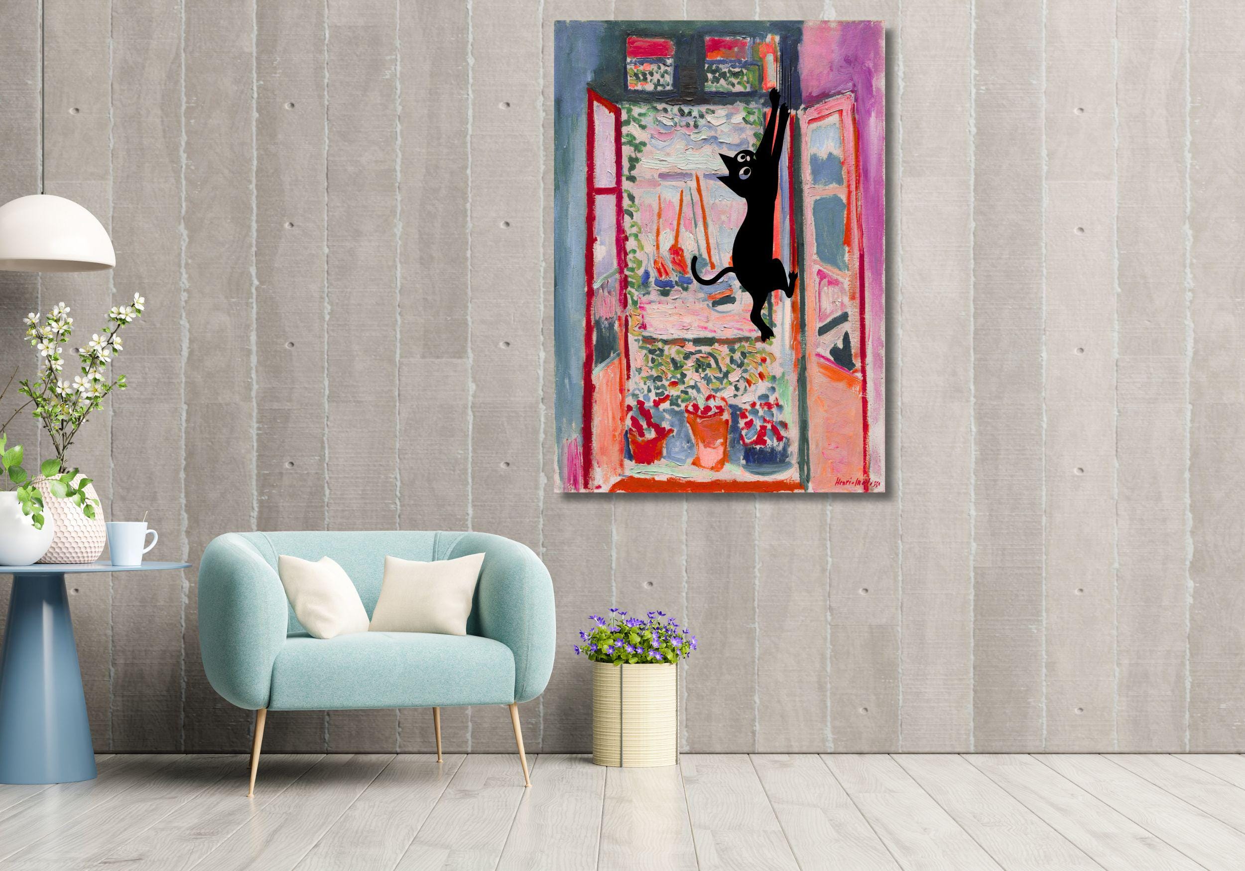Henri Matisse Cat Print, Matisse Open Window Cat Poster, Black Cat Art, Floral Print, Funny Cat ...