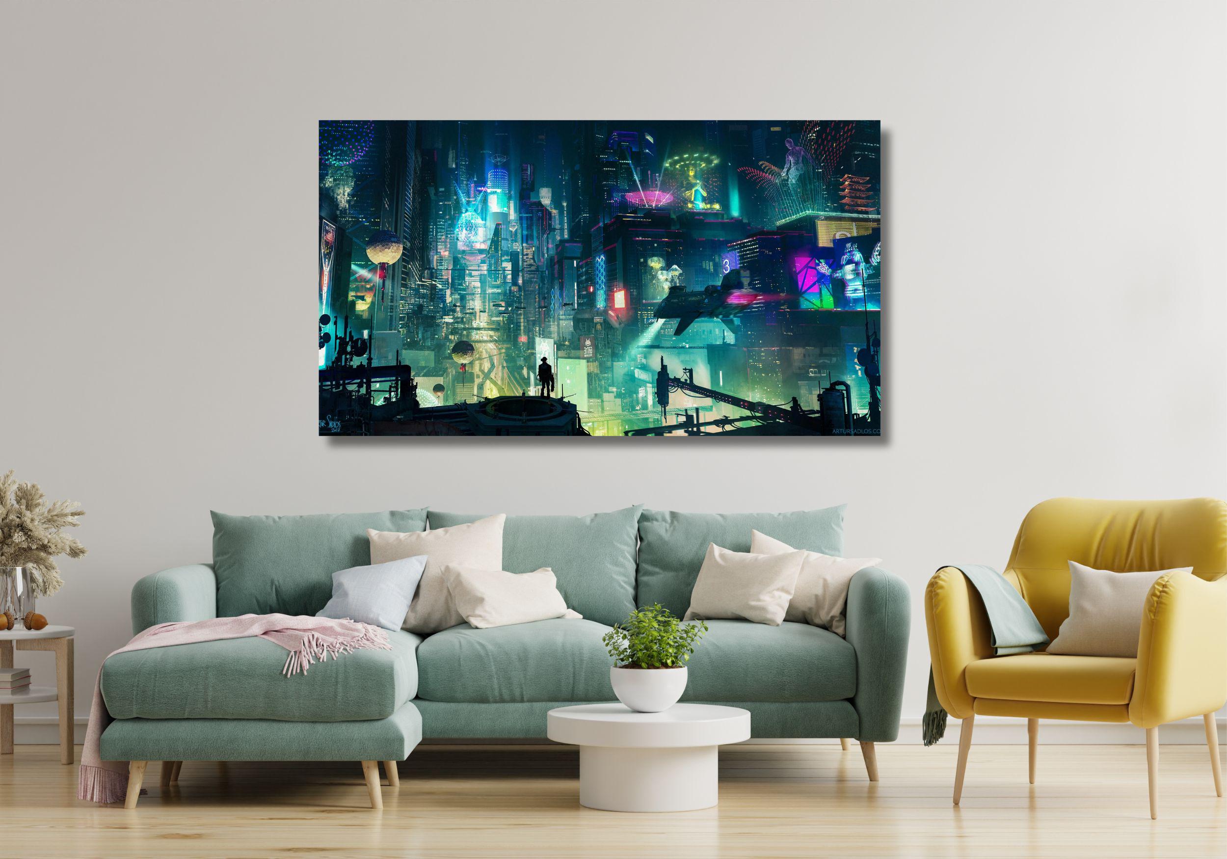 Cyberpunk City Neo Futuristic Canvas Poster, Wall Art,canvas Print ...
