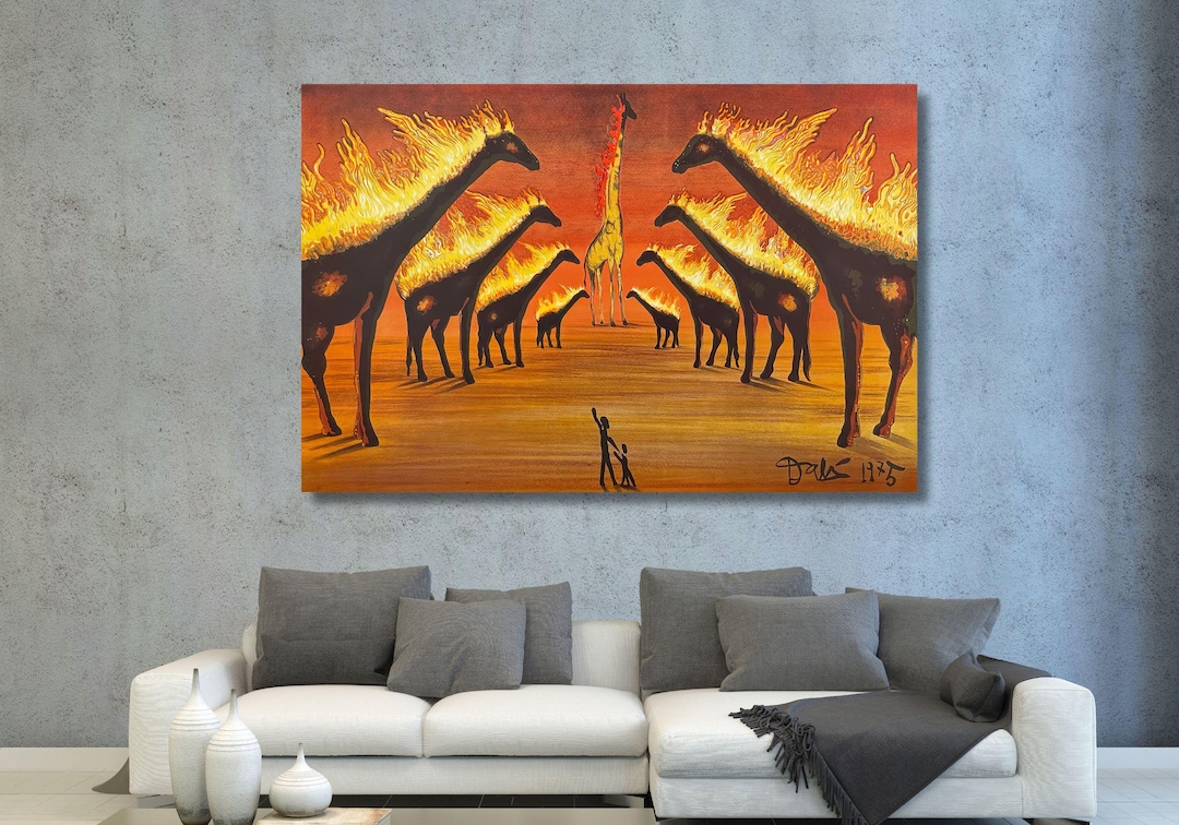 Salvador Dali Burning Giraffe Painting, Salvador Dali Canvas Poster ...