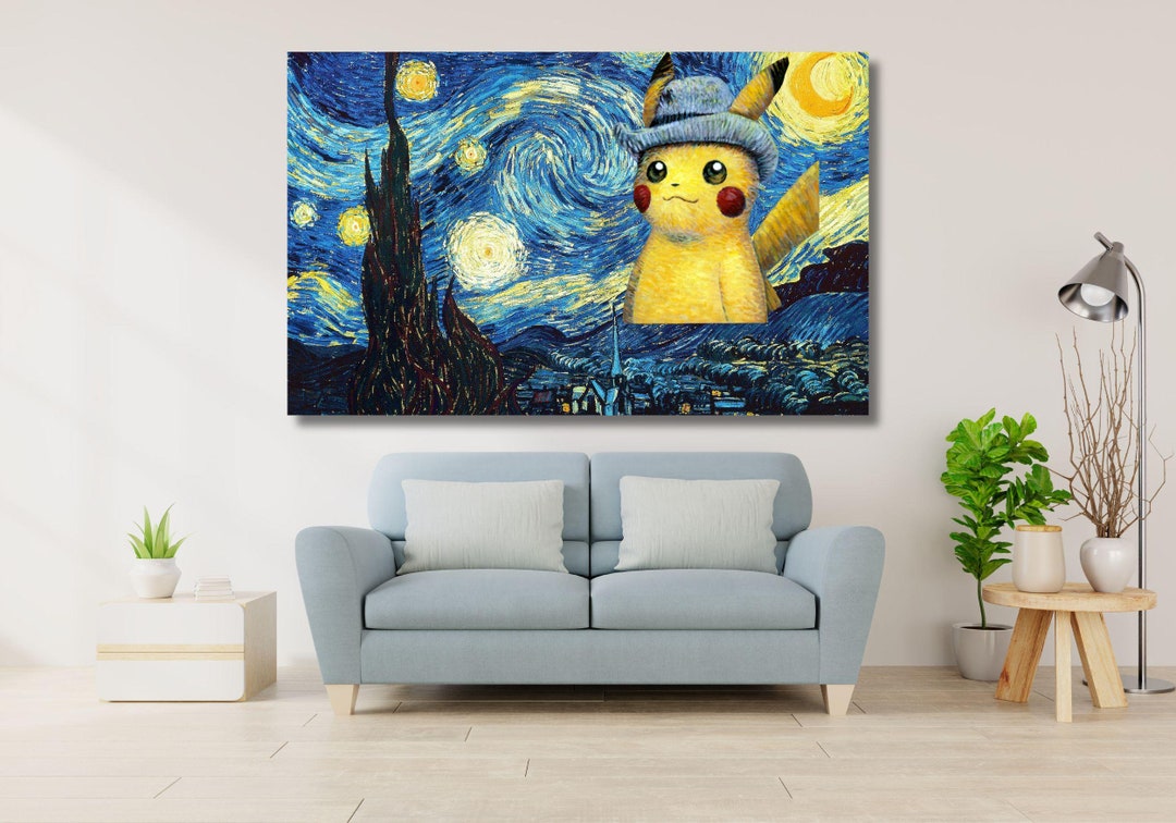 Van Gogh Pikachu Ready to Hang Canvas,van Gogh Pikachu the Starry Night ...