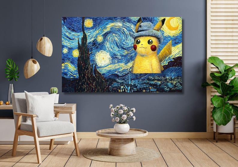 Van Gogh Pikachu Ready to Hang Canvas,van Gogh Pikachu the Starry Night ...