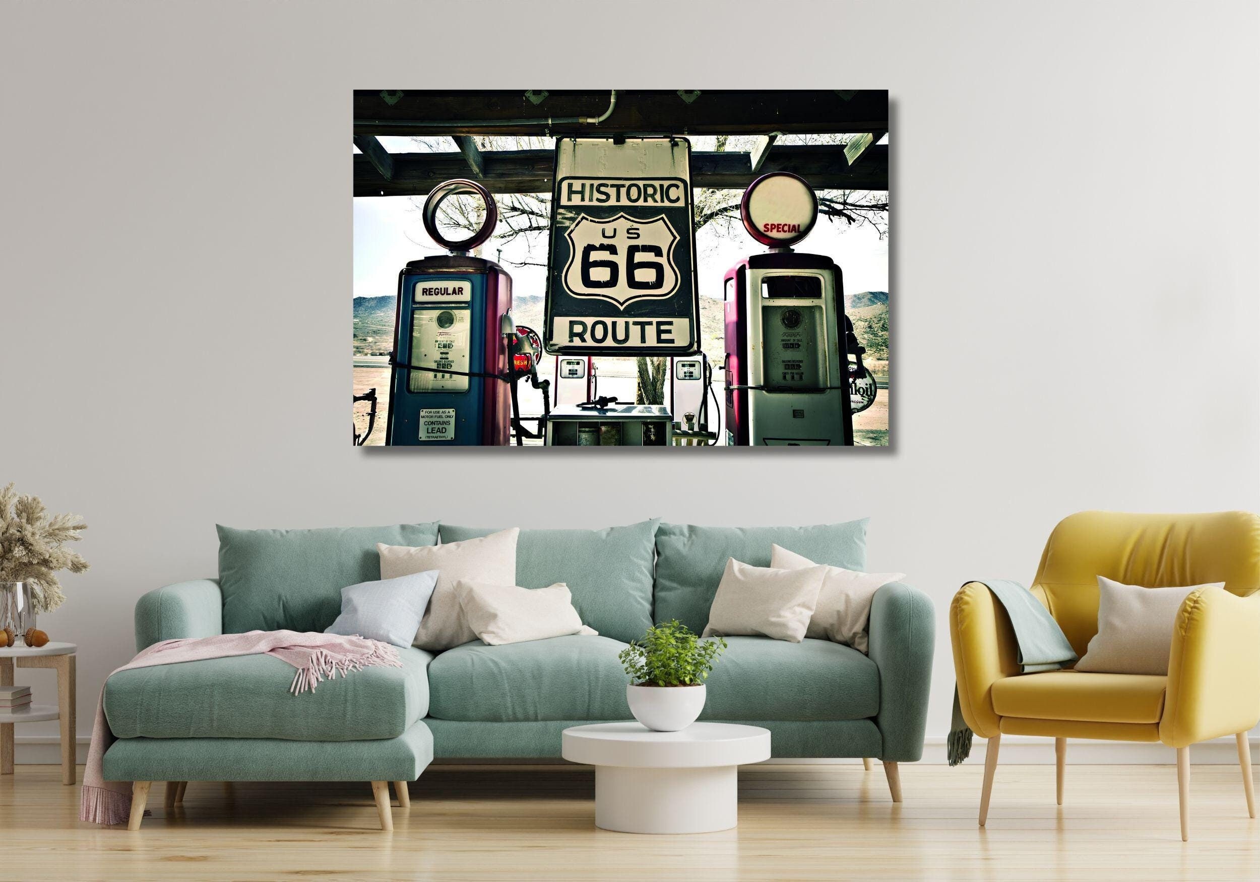 Gas Station Print, Gas Station Canvas Decor, Historic Route 66 Wall Art ...