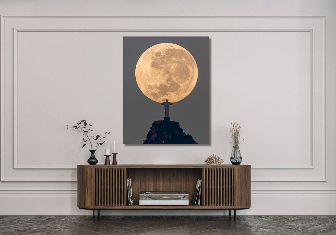 The Full Moon Over the Christ the Redeemer,embraces Christ the Saviour ...
