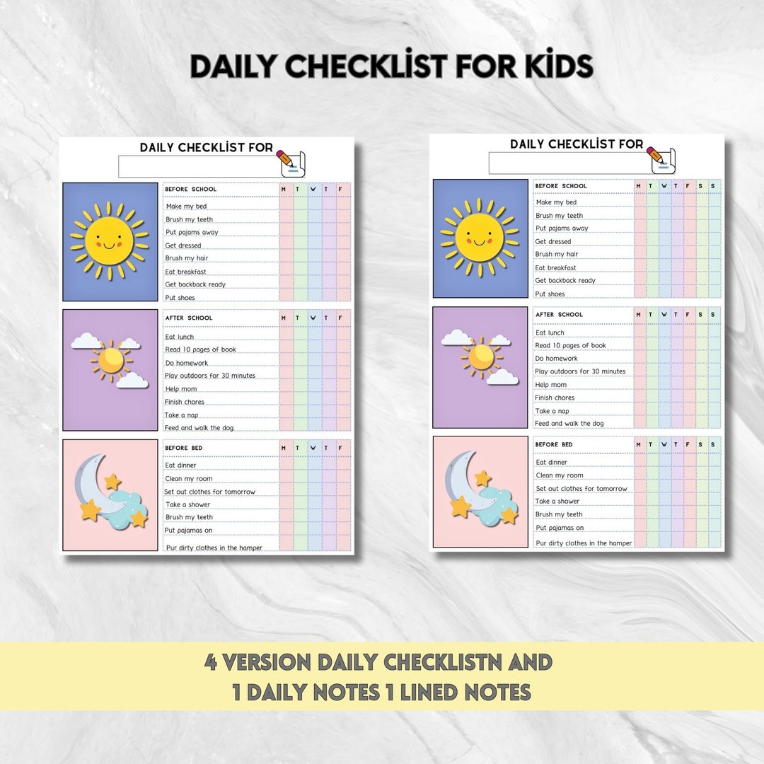 Daily Checklist for Kids Printable Kids Responsibility Chart Before and ...