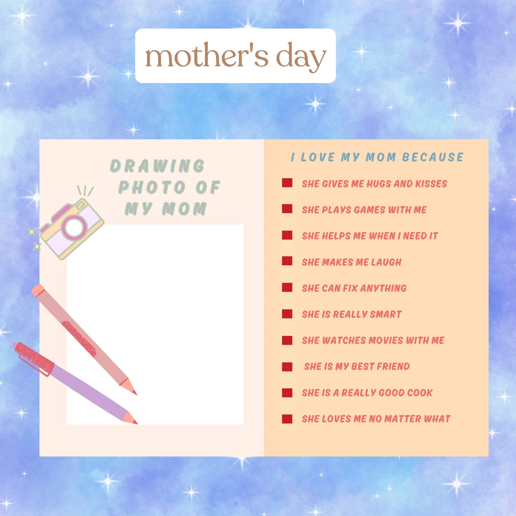 Mother's Day Booklet Printable All About Mom Print at Home Best Mom ...