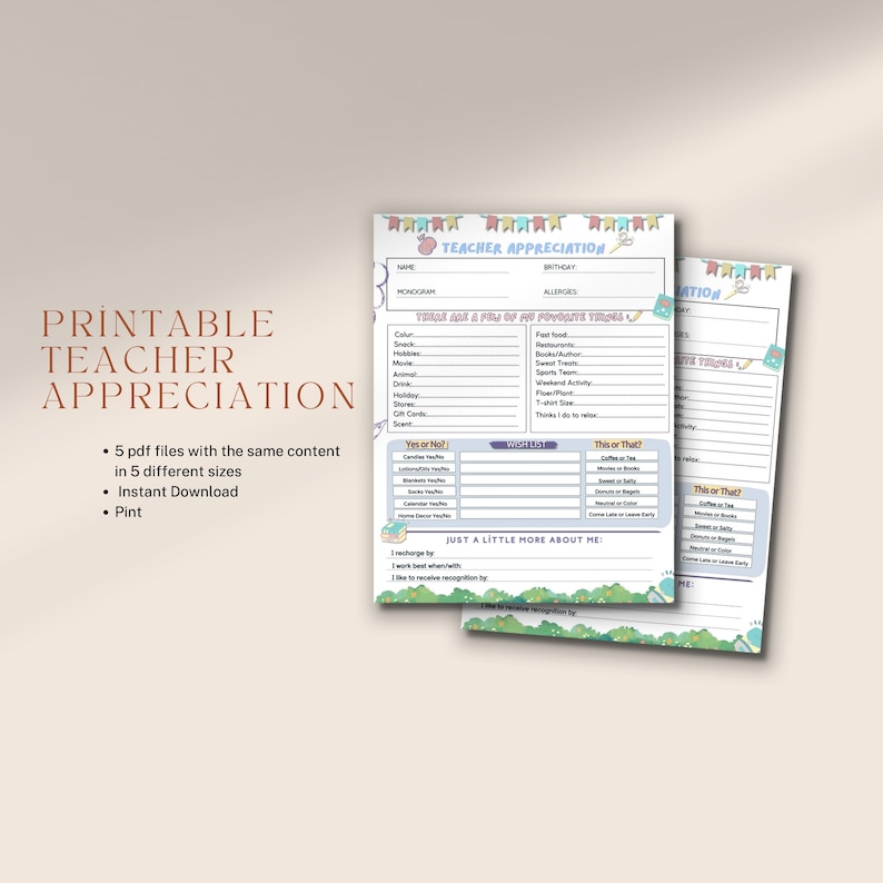 Teacher Favorites Printable, All About My Teacher, Favorite Things ...