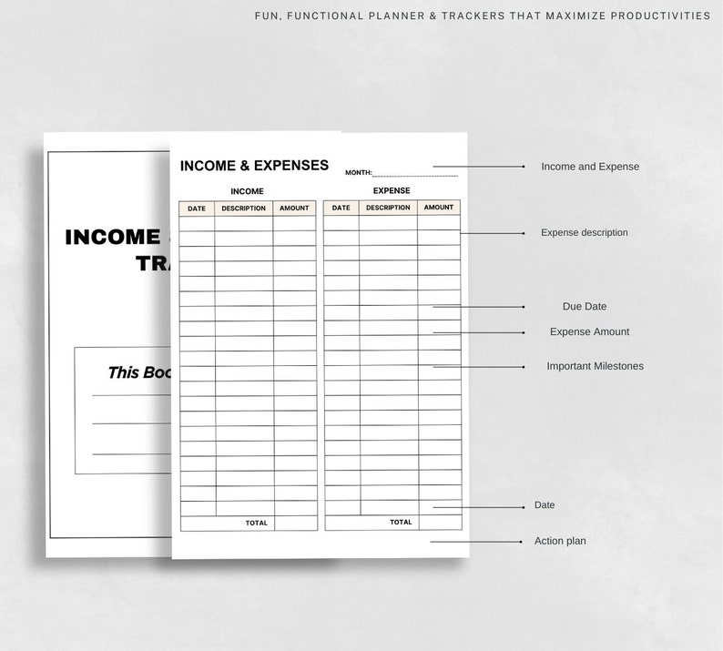 Income Expense Tracker Book Budget Planner Organizer Financial Journal ...