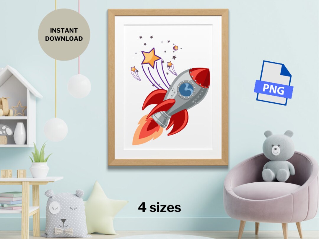 Rocket Ship Adventure Wall Art Space-themed Kids Room Deco-digital ...