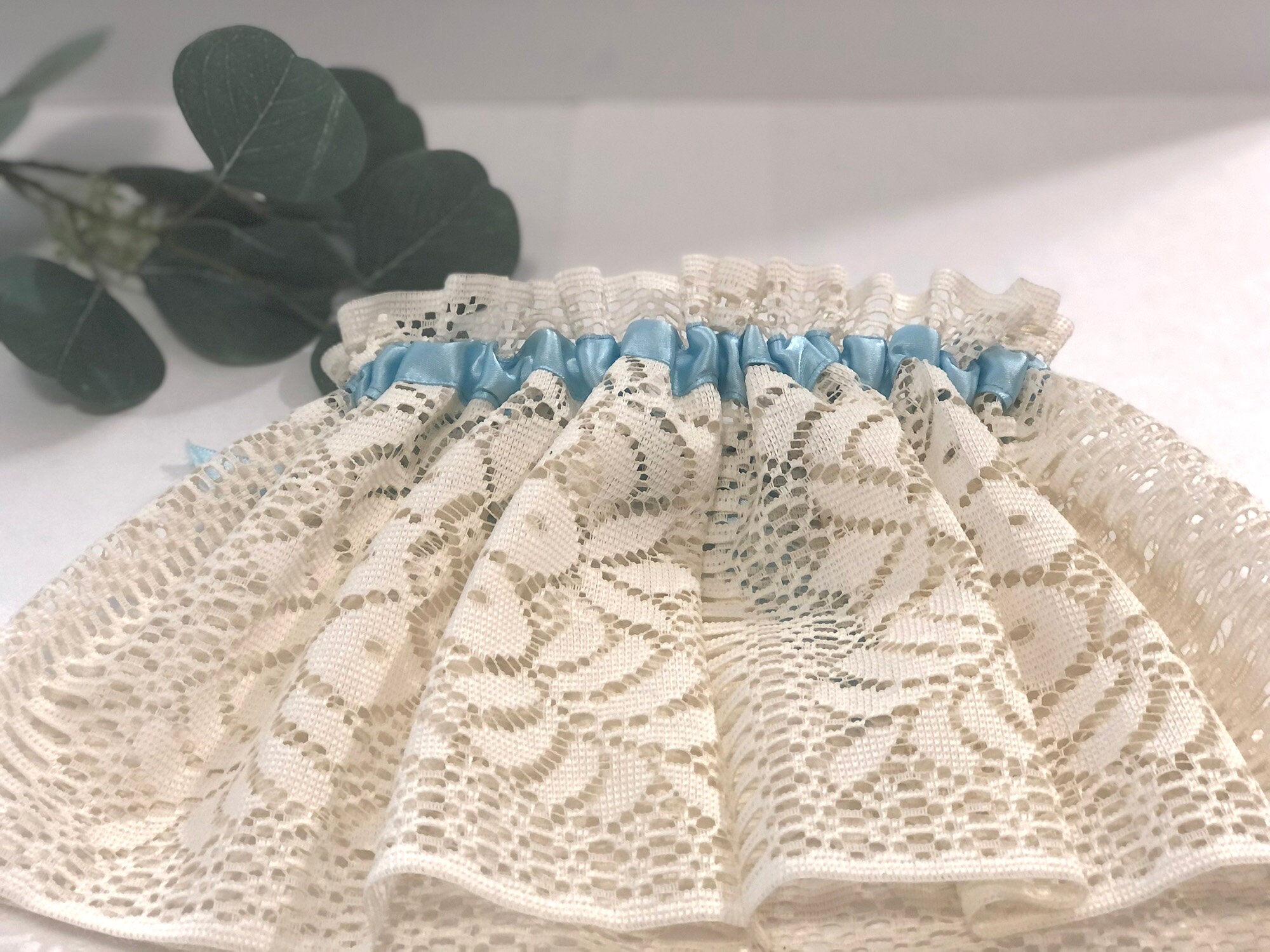 Country Cottage Style Lamp Shade Skirt Décor With Light Blue Ribbon ...