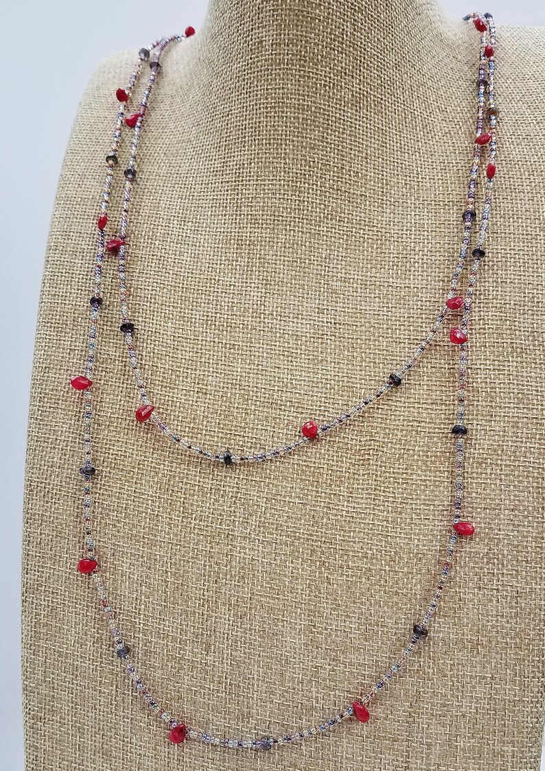 Red Ruby and Iolite Multi-color Seed Bead Minimalist Necklace - Etsy