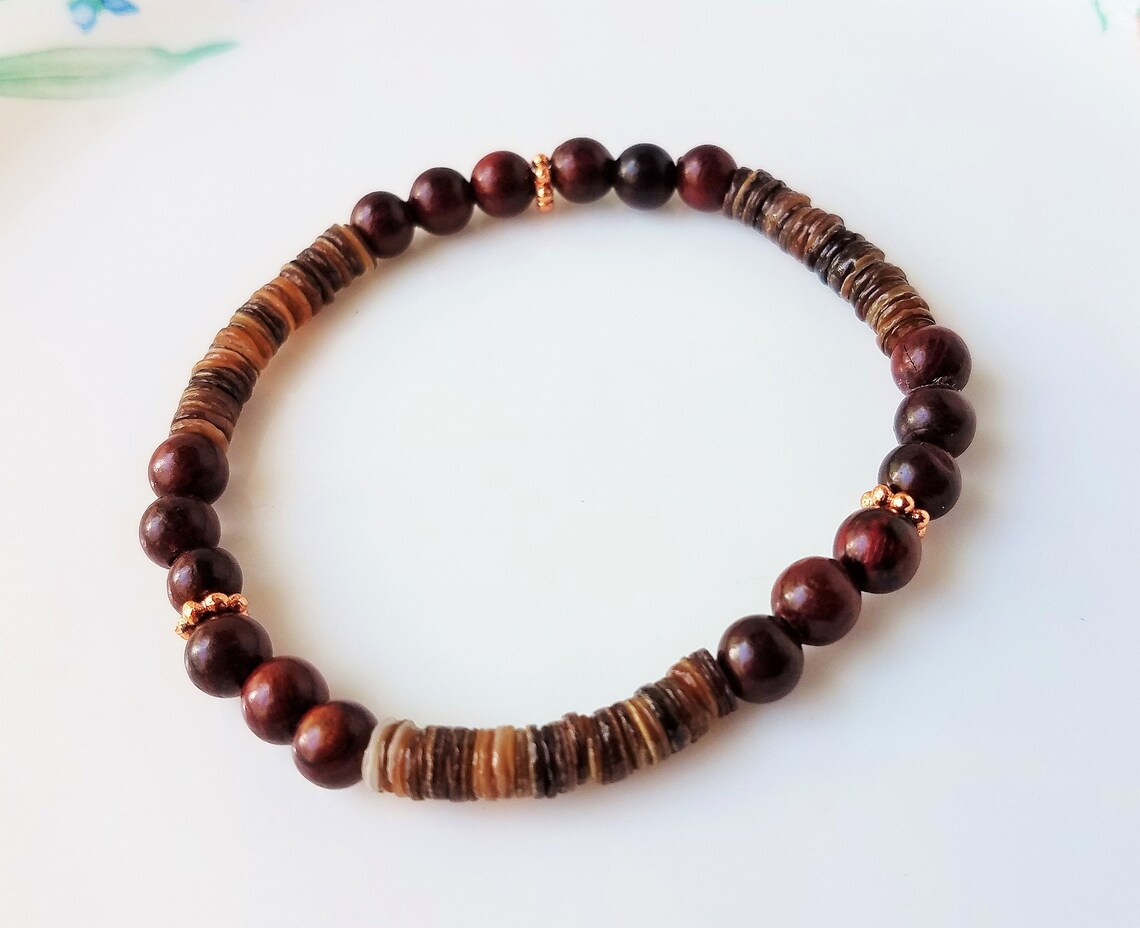 Tagnipis shell and cherry wood stretchy bracelet fits 6.5 to | Etsy