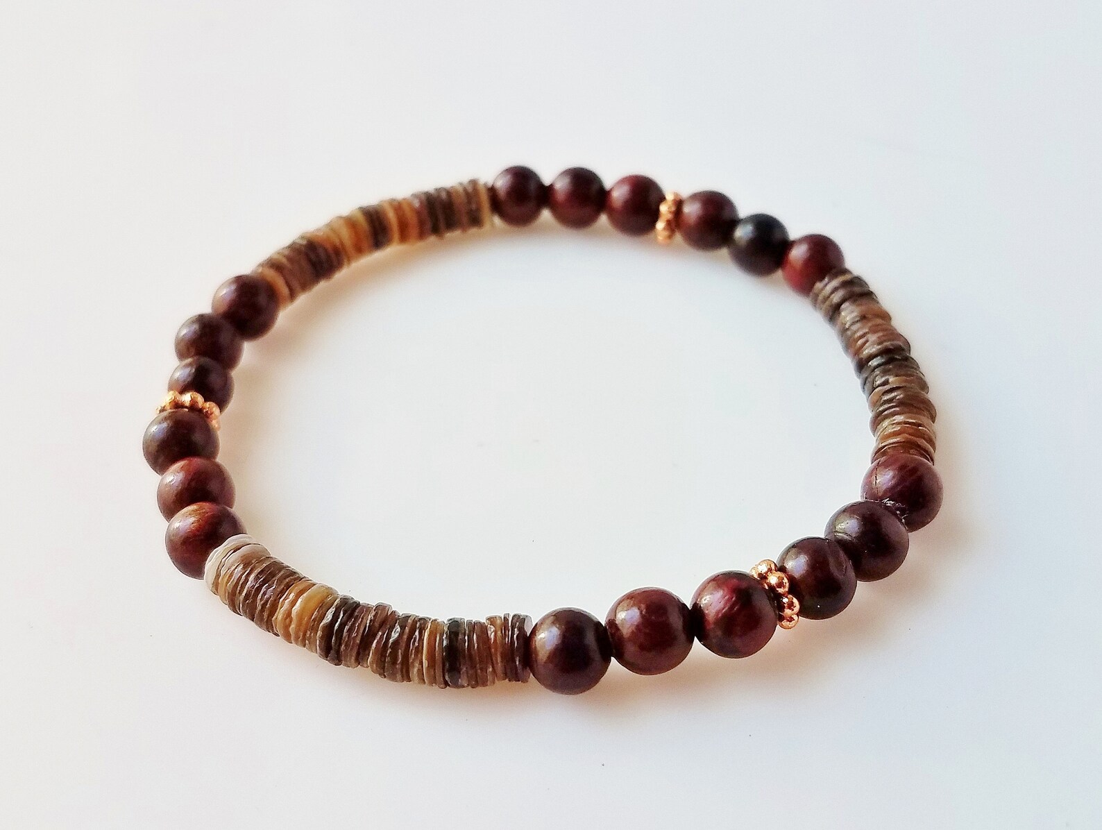 Tagnipis Shell and Cherry Wood Stretchy Bracelet - Fits 6.5 to 7 Inch ...