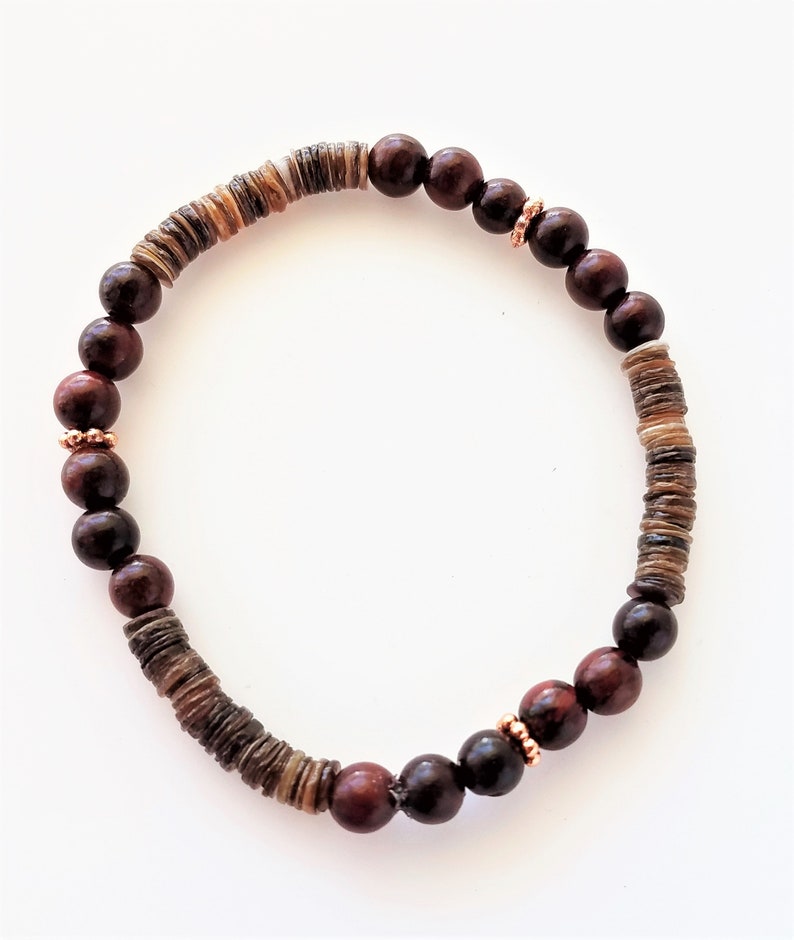 Tagnipis shell and cherry wood stretchy bracelet fits 6.5 to | Etsy