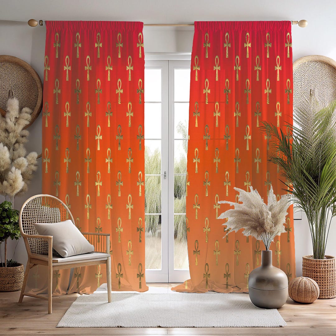 Ankh Cross Window Curtains, African Mudcloth Blackout Curtains for ...