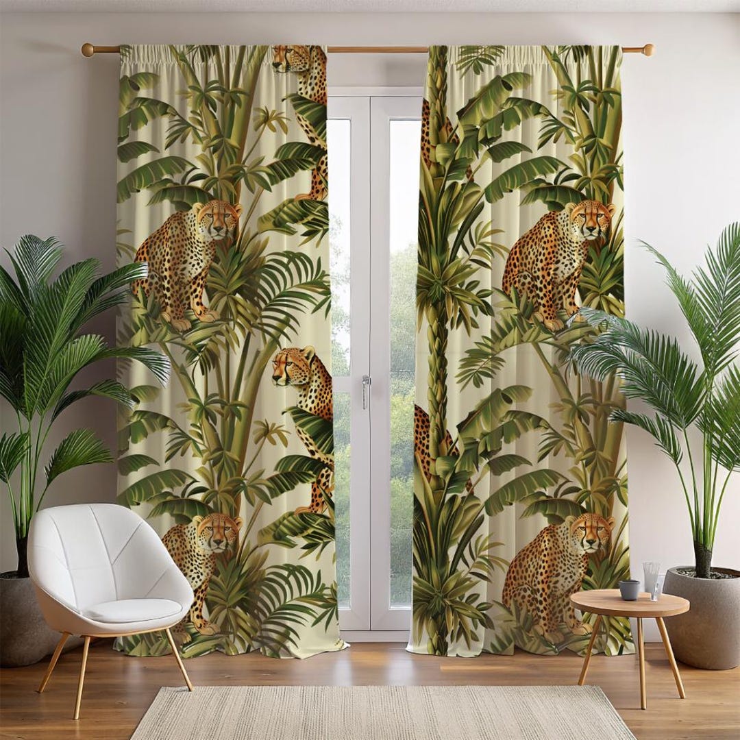 Cheetah Jungle Blackout Window Curtains, Safari Scene Home Decor ...