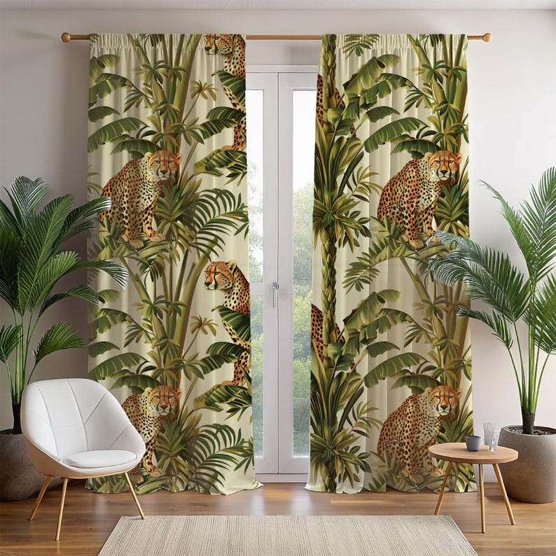 Cheetah Jungle Blackout Window Curtains, Safari Scene African Wildlife ...