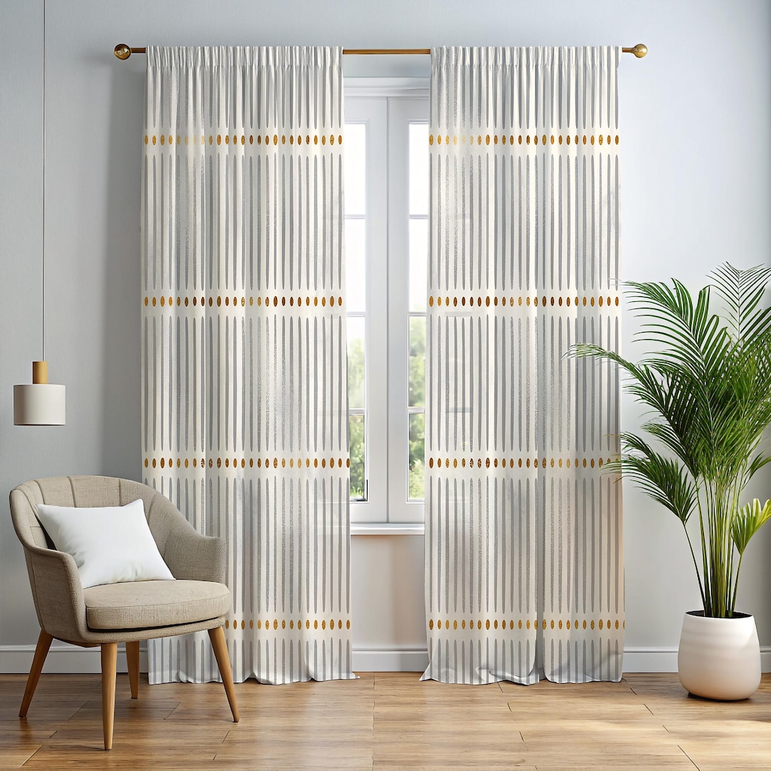 Gold Dotted African Window Curtains| White and Gold Window Curtain ...