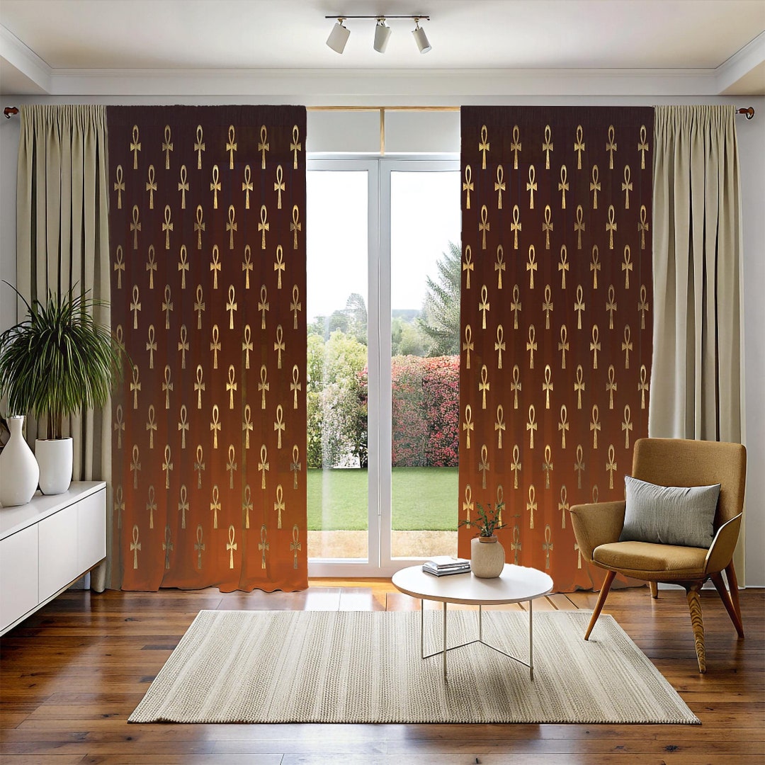 Egyptian Cross Window Panels| African Mudcloth Print Blackout Curtains ...