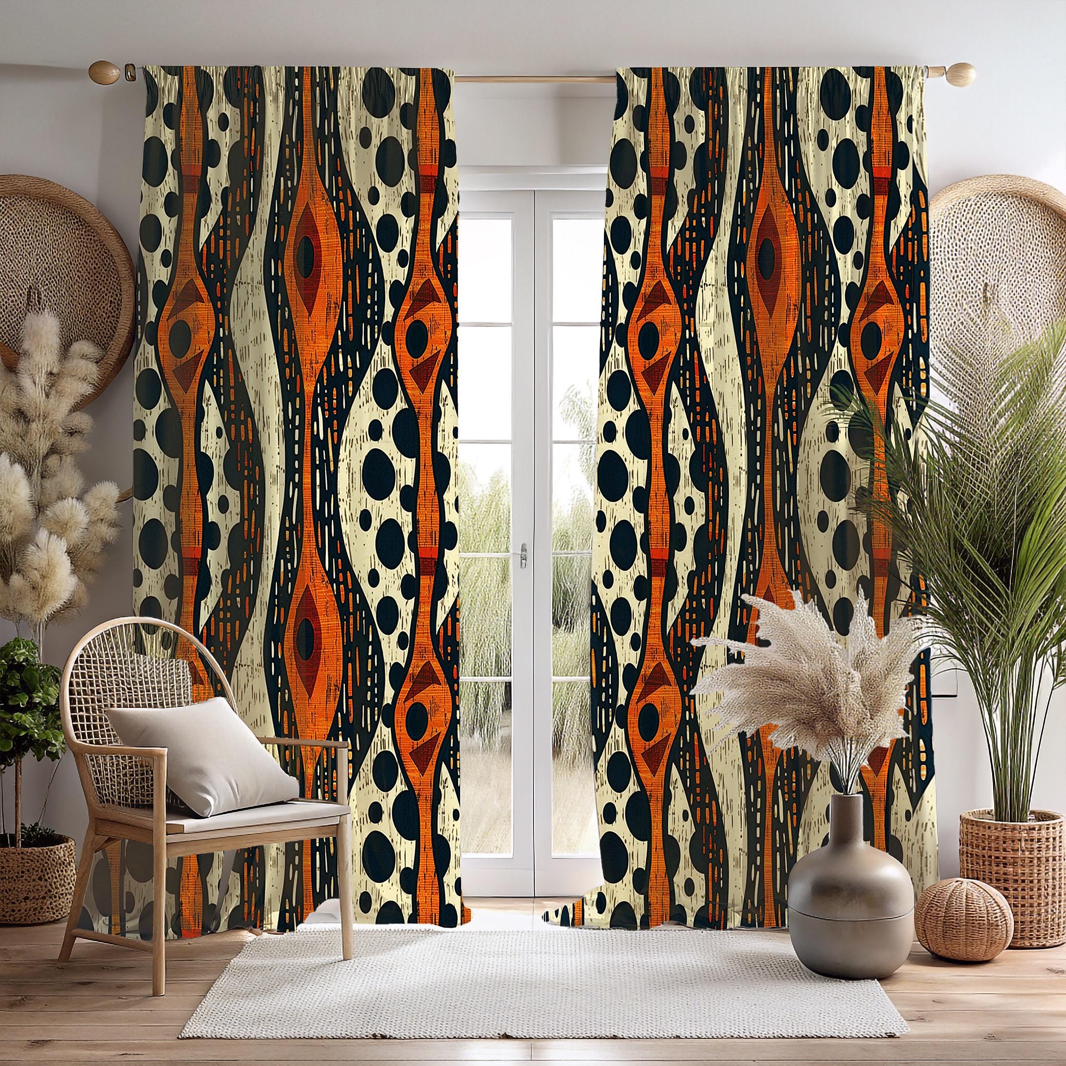 African Boho Curtains, Tribal Print Window Curtains, Abstract African ...
