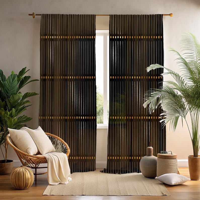 Gold Dotted African Window Curtains| Black & Gold Window Panels ...