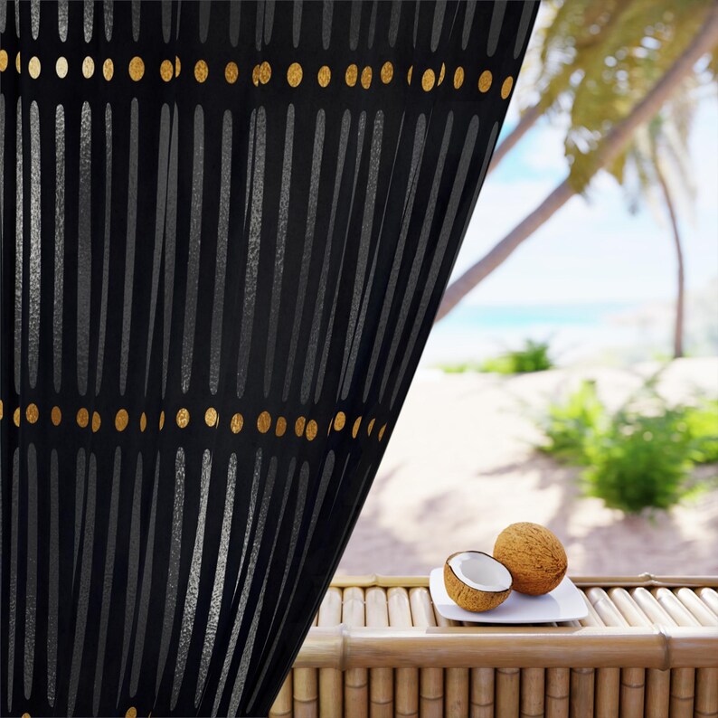 Gold Dotted African Window Curtains| Black & Gold Window Panels ...