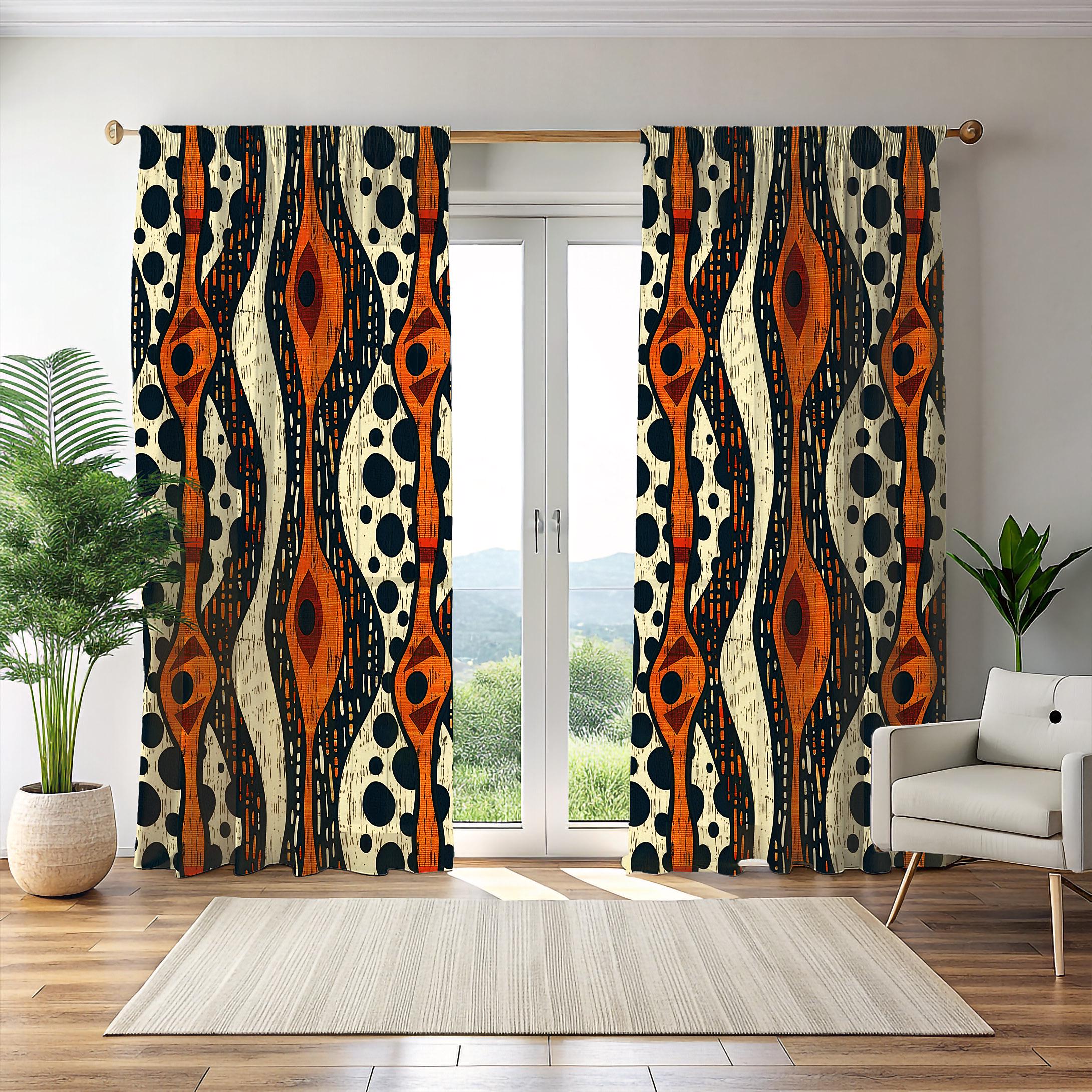 African Boho Curtains, Tribal Print Window Curtains, Abstract African ...