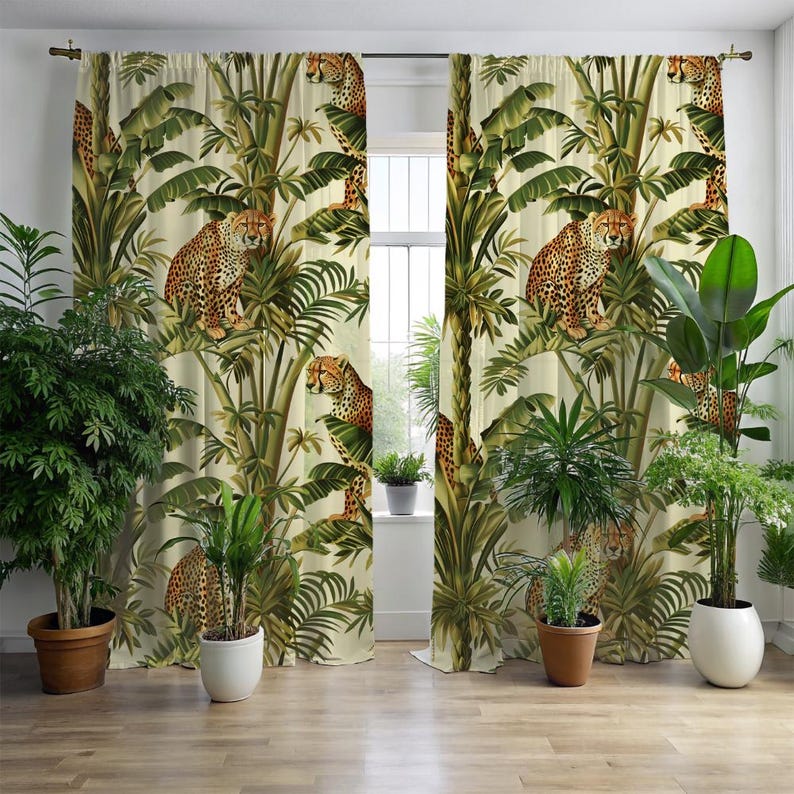 Cheetah Jungle Blackout Window Curtains, Safari Scene Home Decor ...