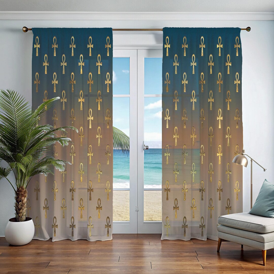 Ankh Egyptian Cross Window Curtains| African Mudcloth Blackout Curtains ...