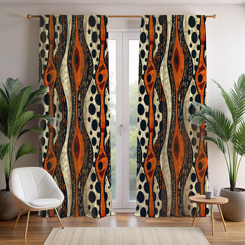 African Boho Curtains, Tribal Print Window Curtains, Abstract African ...