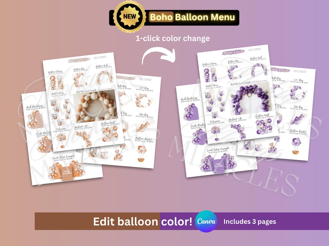 Balloon Menu for Balloon Artists, Boho Balloon Menu, Canva Customizable ...