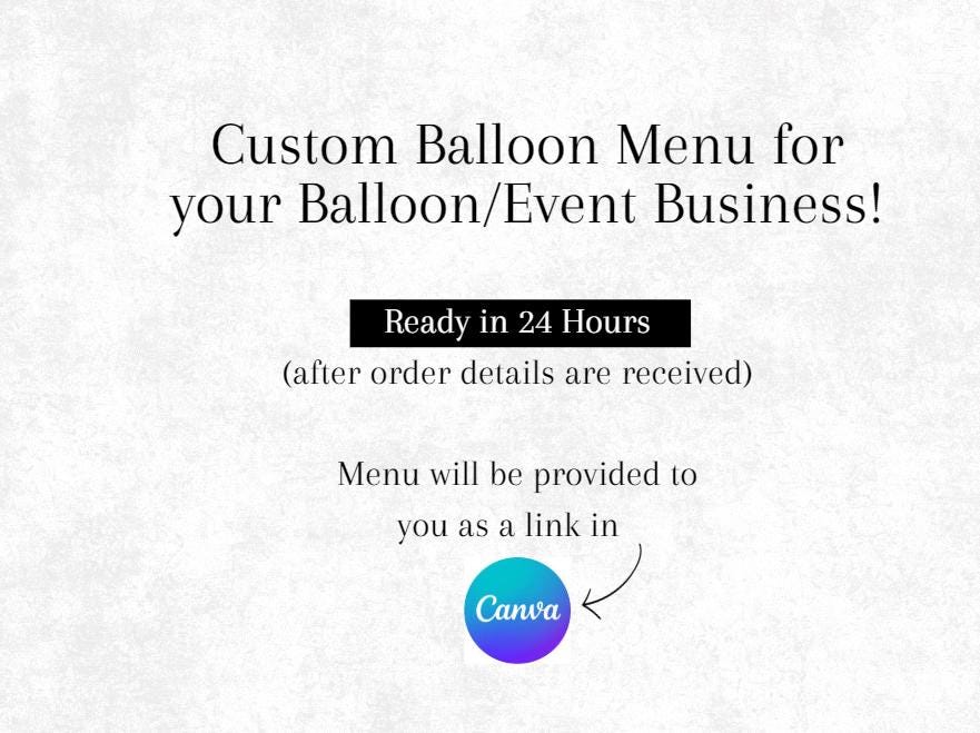 Custom Balloon Menu, Balloon Pricing Menu, Luxury Balloon Sheet for ...