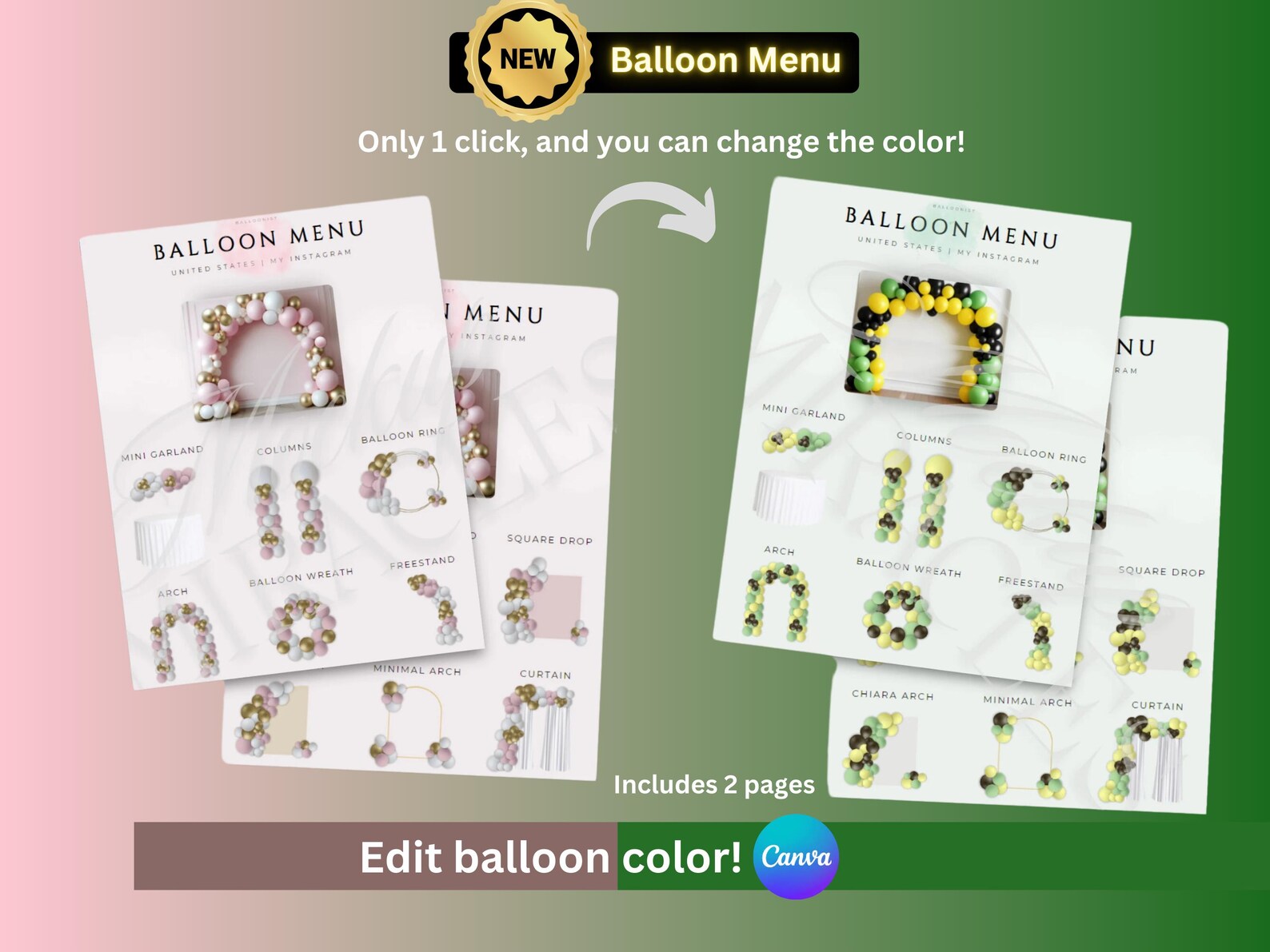 Editable Balloon Menu Template: Customizable Pricing (digital Download ...