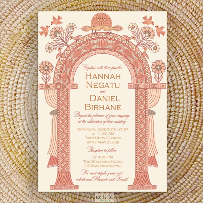 Lovebirds in Paradise Wedding Invitation Suite, Cream & Coral ...