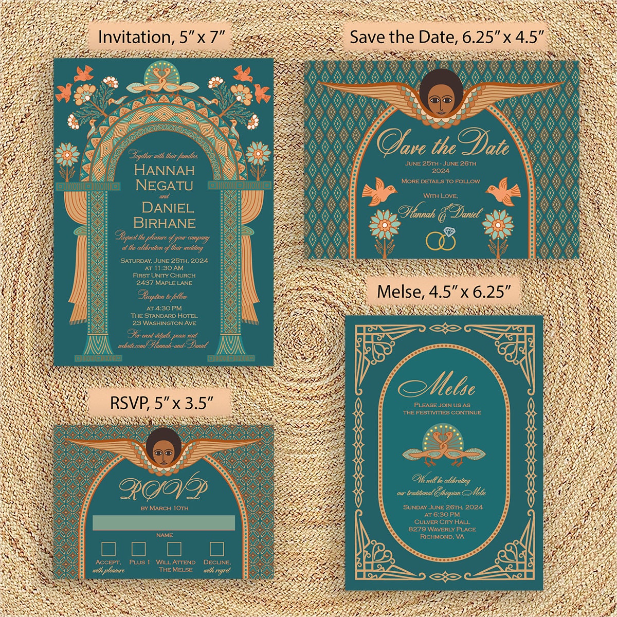 Lovebirds in Paradise Wedding Invitation Suite, Emerald, Ethiopian ...