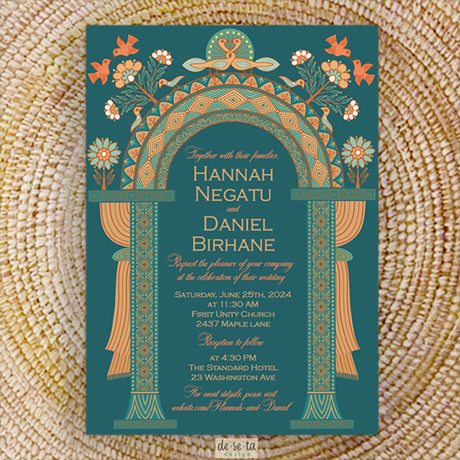 Lovebirds in Paradise Wedding Invitation Suite, Emerald, Ethiopian ...