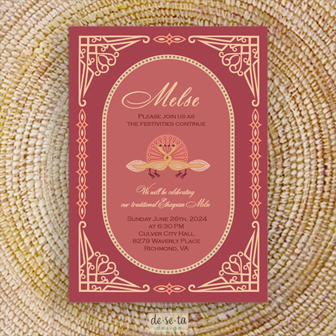 Lovebirds in Paradise Melse Invitation, Burgundy Ethiopian, Eritrean ...