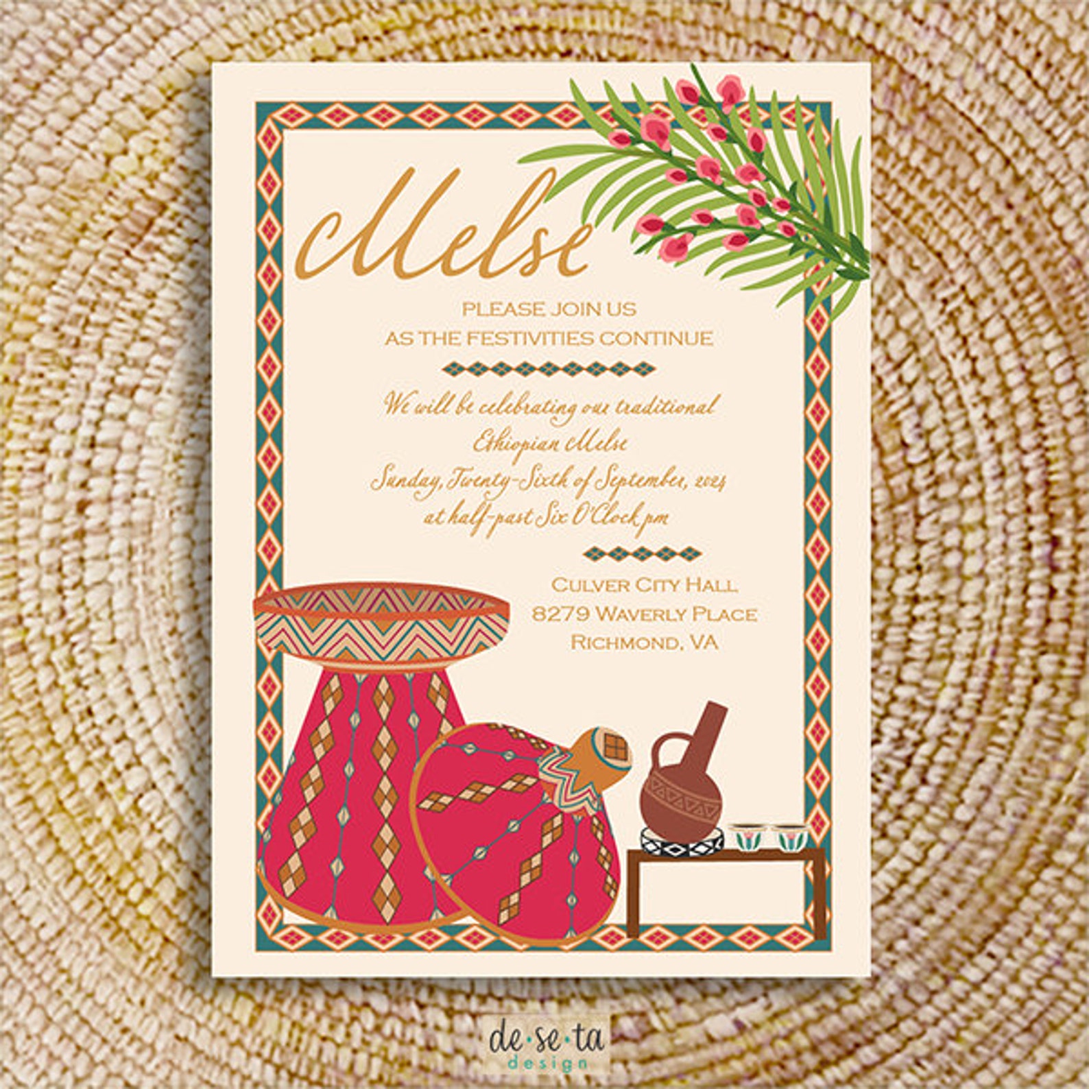Diamond Pattern Melse Invitation, Ethiopian, Eritrean, Habesha, Amharic ...