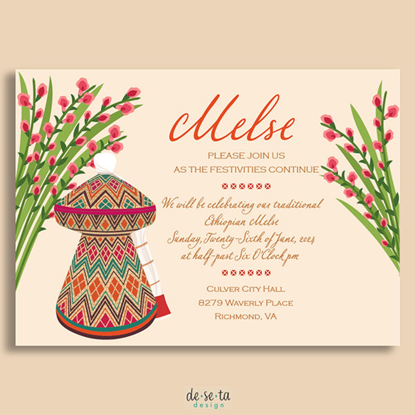 Mesob and Zembaba Melse Invitation, Ethiopian, Eritrean, Habesha ...