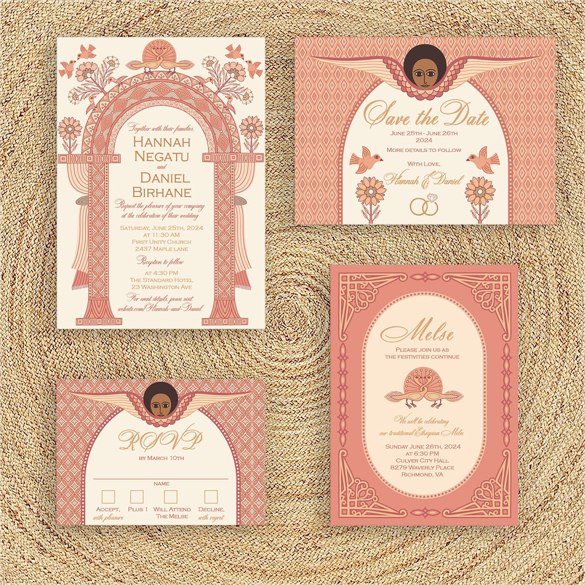 Lovebirds in Paradise Wedding Invitation Suite, Cream & Coral ...