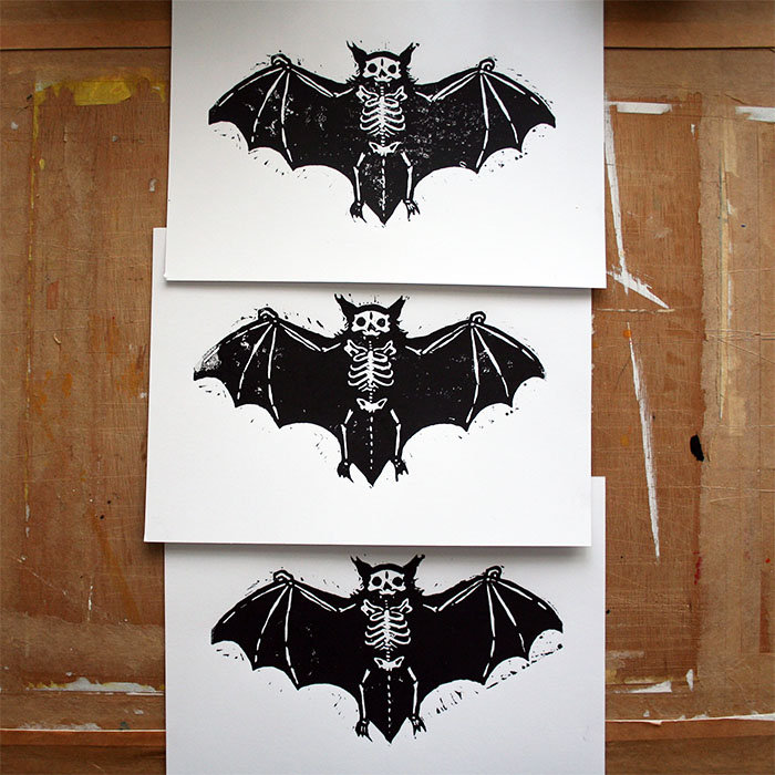 Bat Print Original Art Lino Print Halloween Print | Etsy