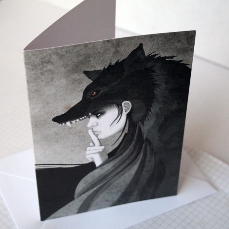 Wolf Girl Illustrated Card Blank Card Birthday Card - Etsy