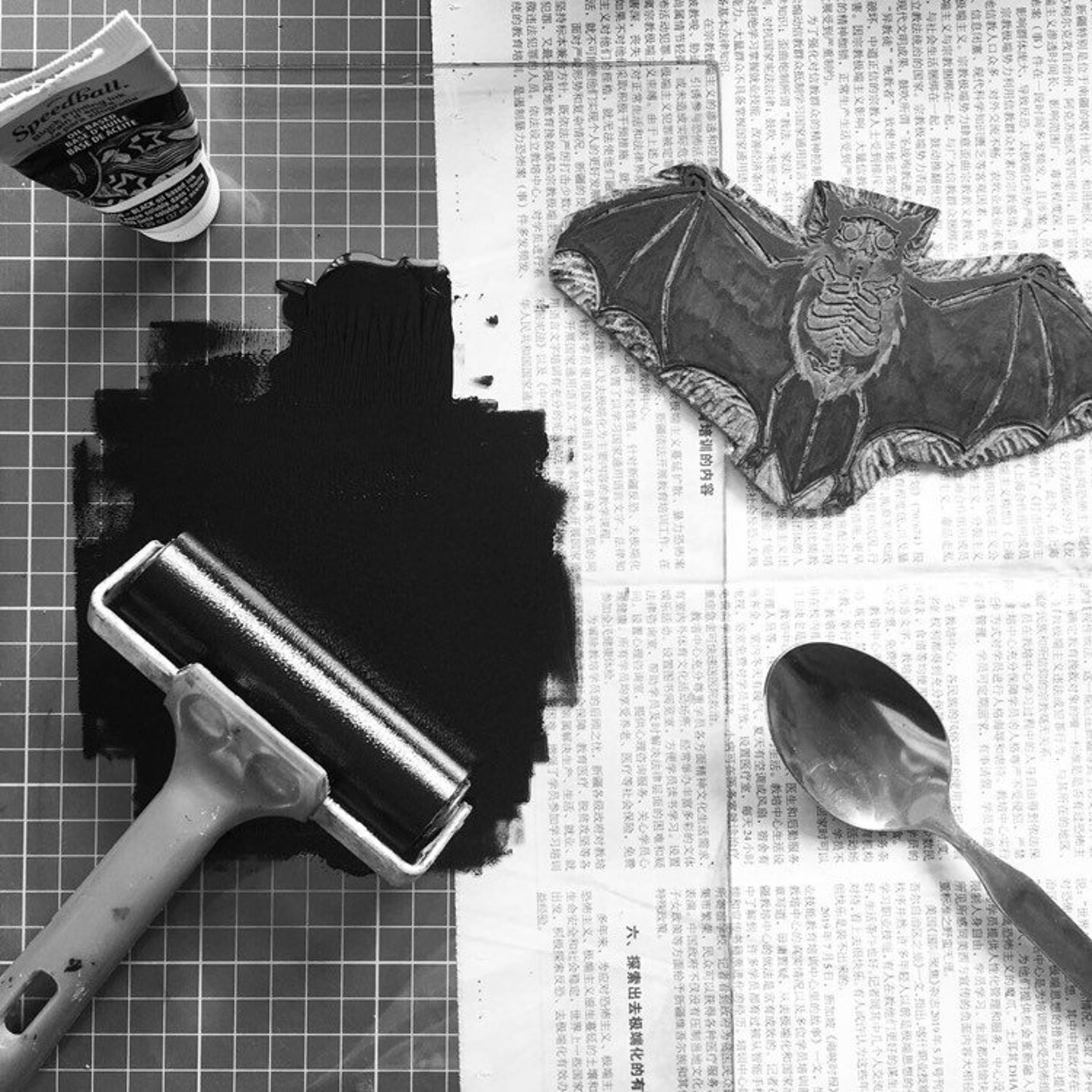 Skeletal Bat Lino Print – Halloween Gothic Wall Art - Etsy